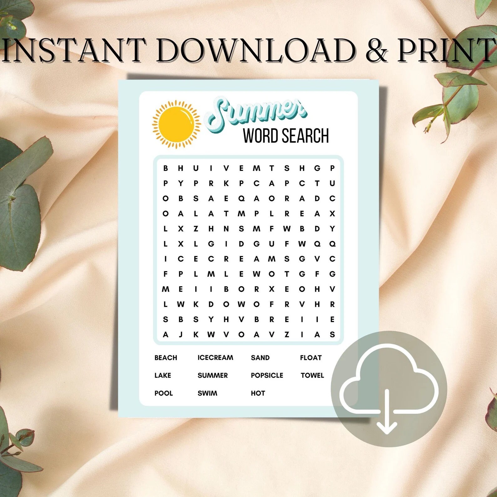 Summer Word Search for Kids Printable Word Search Word Puzzle for Kids ...