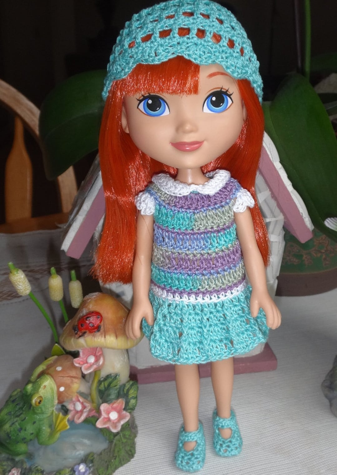 Crochet for 8 or 9 Inch Dora Friends Dress Set Blue Purple White Green ...