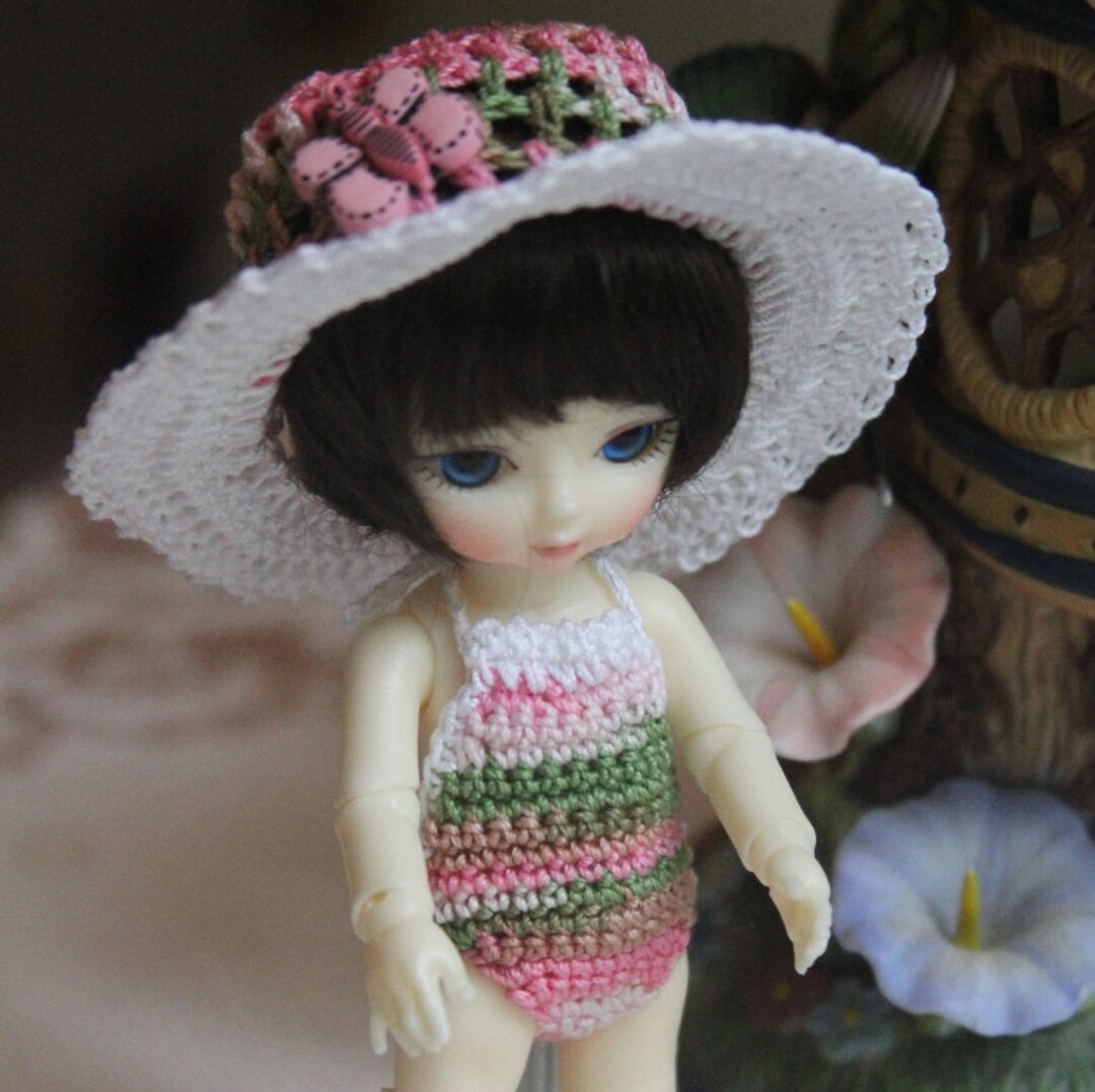 Crochet Clothes for 4.7 5 Inch 12cm Hujoo BJD Doll Swimsuit Set Pink ...
