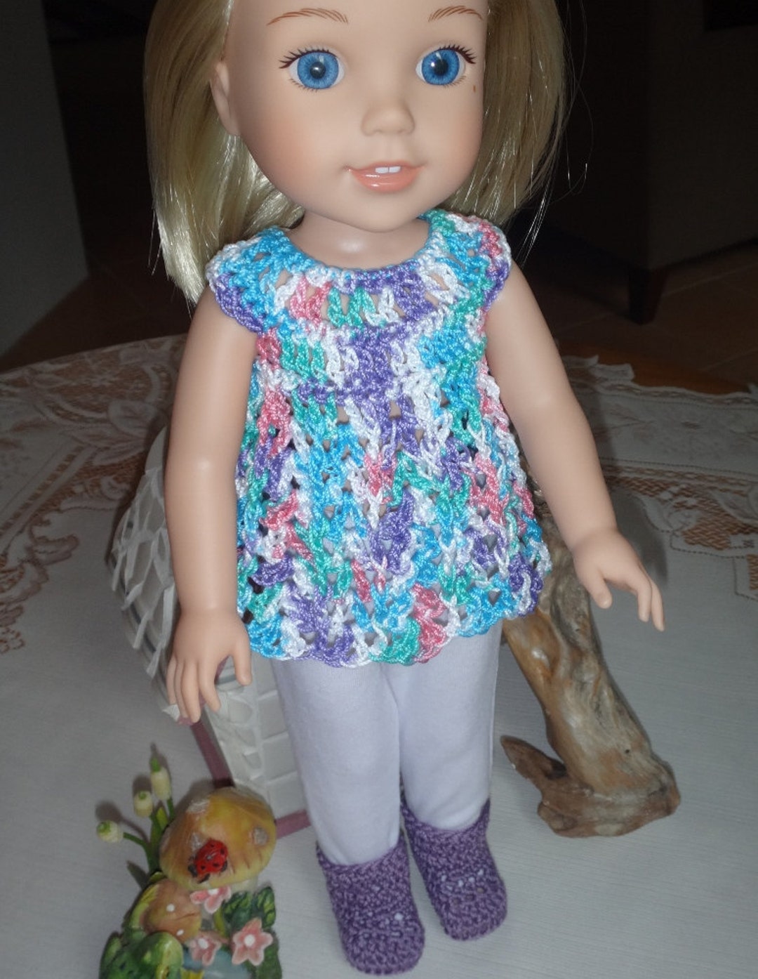 Crochet Outfit 14 Inch AG Wellie Wishers Doll Top and Boots Shoes Blue ...