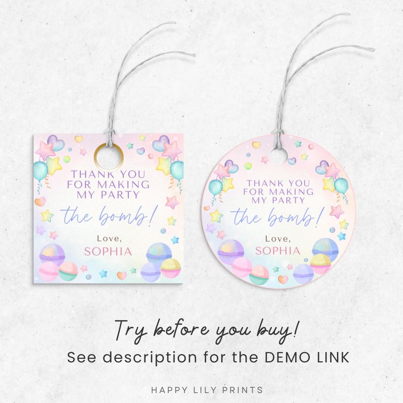 Bath Bomb Birthday Party Favor Tags, Editable Template Bath Bomb Making ...