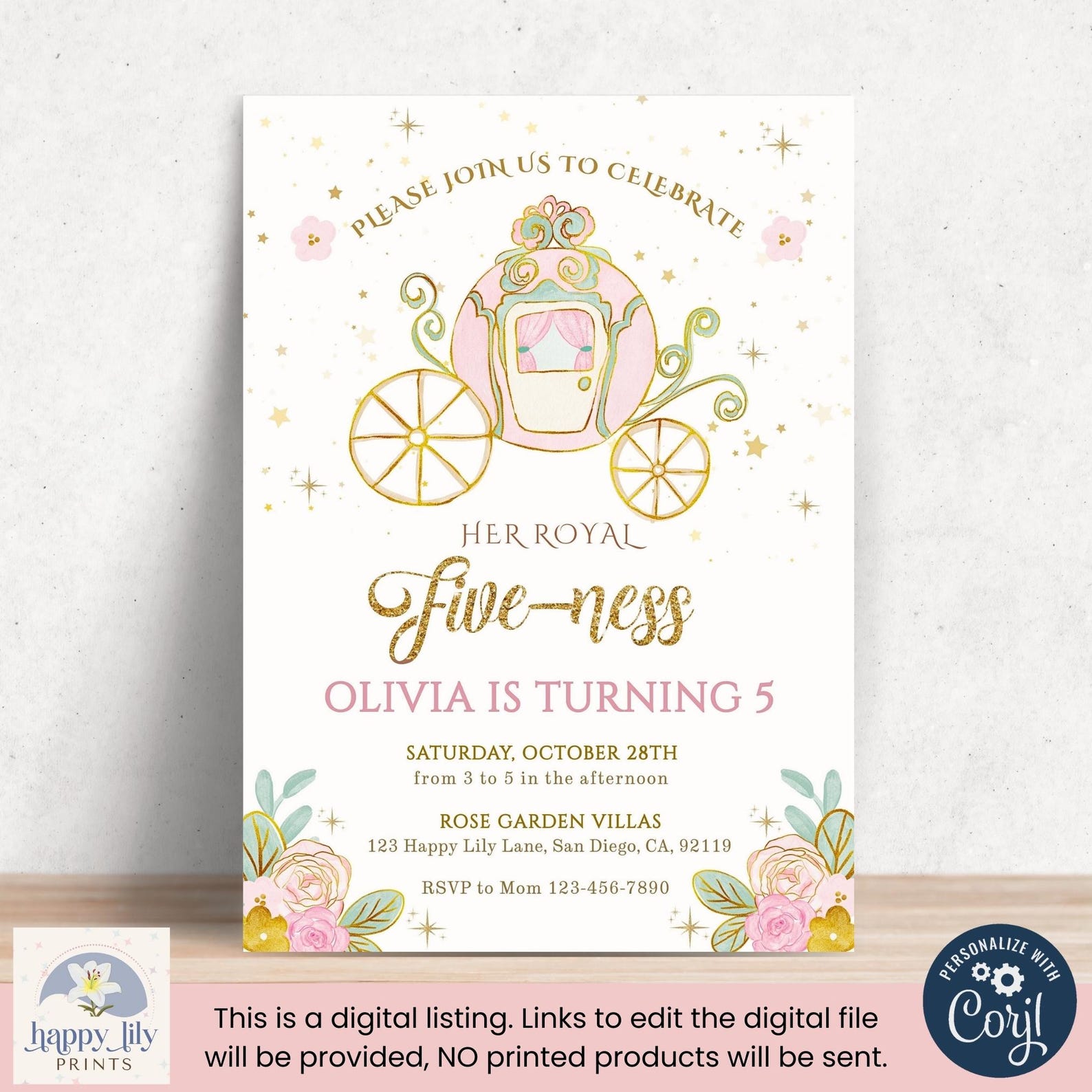 Royal Fiveness Birthday Invitation, Princess Birthday, Her Royal ...