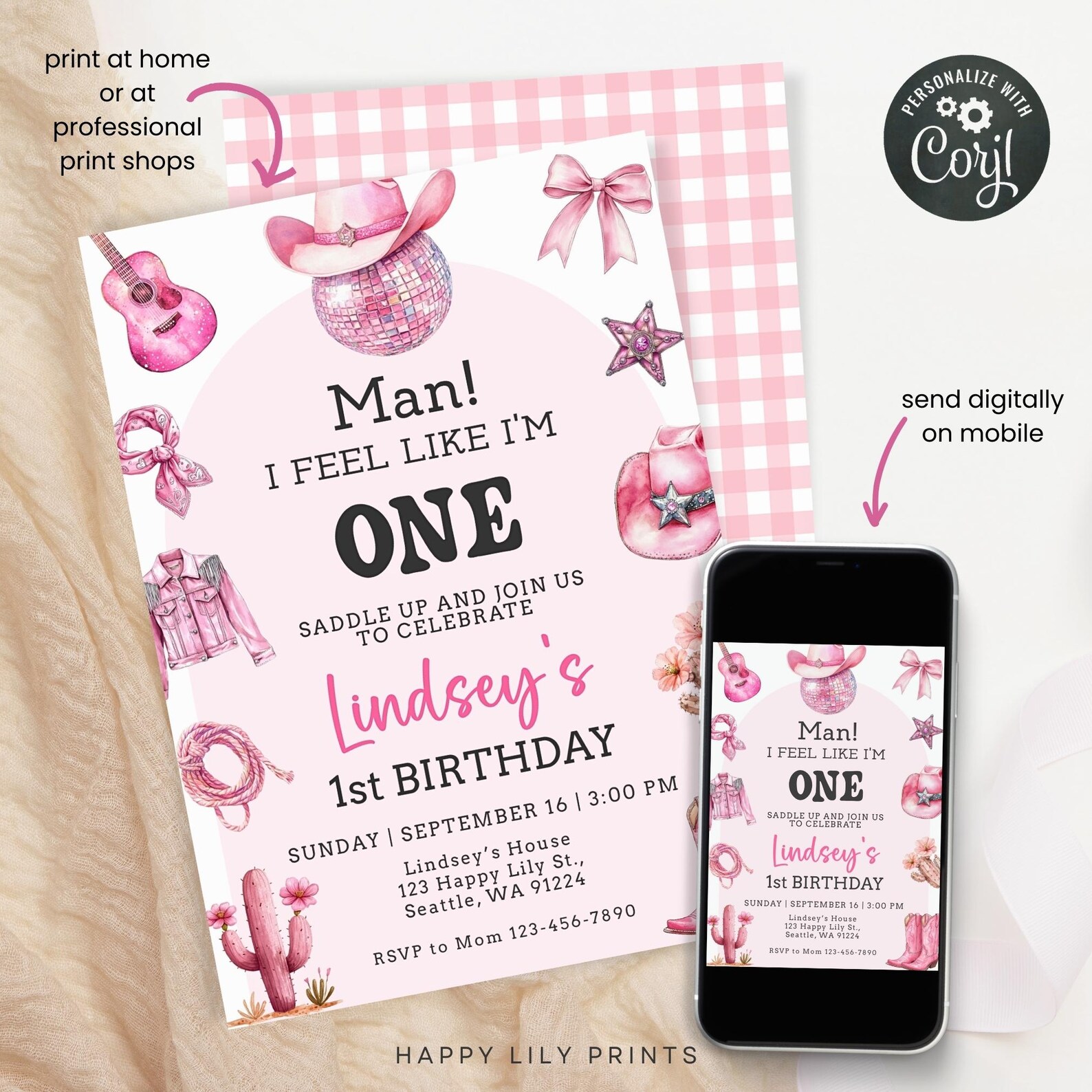 Man I Feel Like I'm One Birthday Invite, Disco Cowgirl Invite, 1st ...