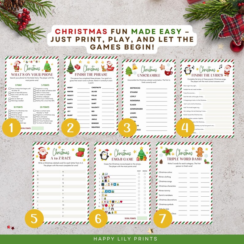 Christmas Game Bundle, Printable Christmas Party Games, Christmas Movie ...