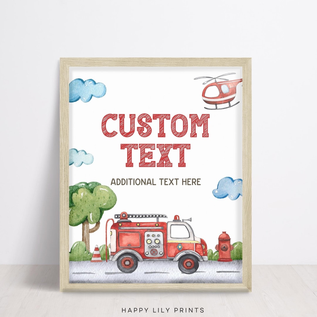 Fire Truck Custom Sign, Editable Fire Truck Party Sign, Firefighter ...
