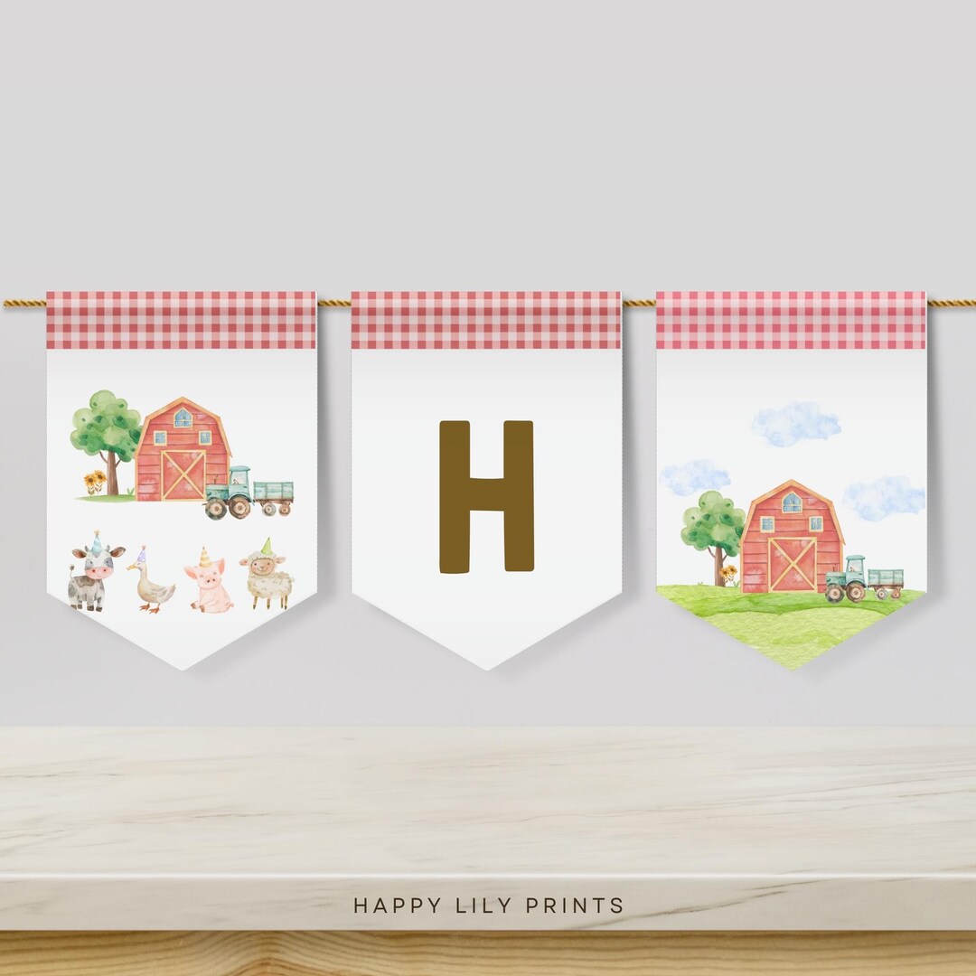 Farm Happy Birthday Banner, Farm Theme Party Bunting, Farm Animals ...