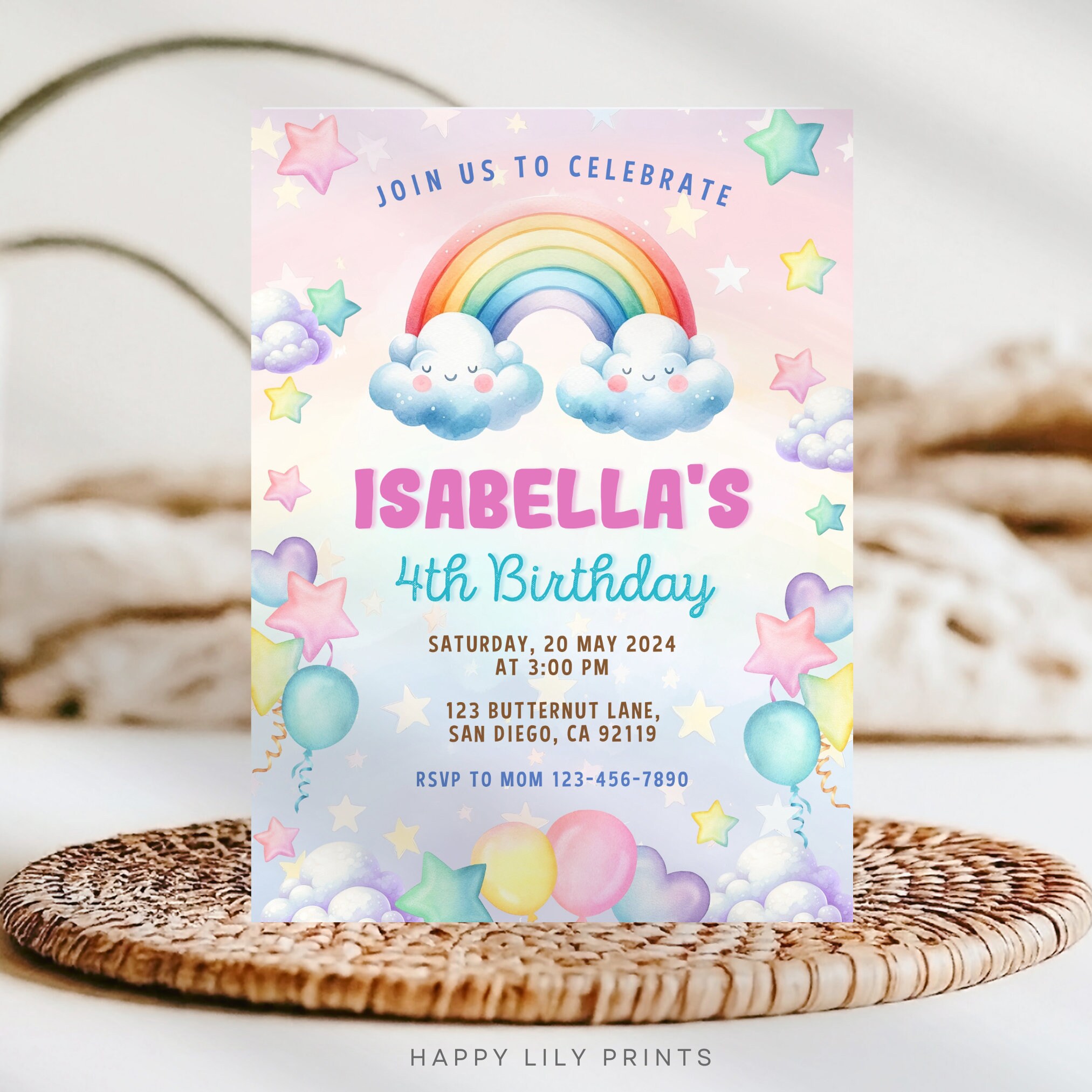 Editable Rainbow Birthday Invitation, Rainbow Invite, Rainbow Birthday ...
