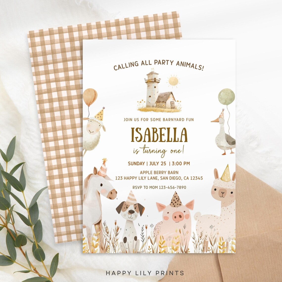 Calling All Party Animals Farm Invitation, Editable Farm Theme Invite ...