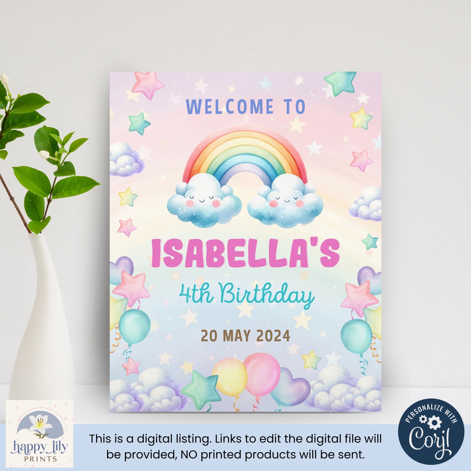 Editable Rainbow Birthday Party Welcome Sign, Rainbow Theme Welcome ...