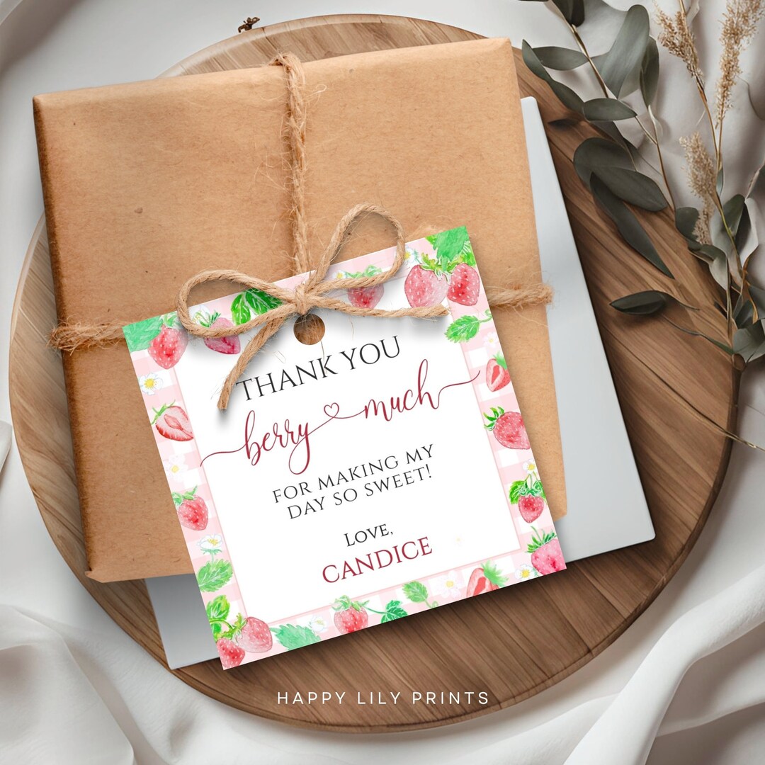 Strawberry Birthday Thank You Tag, Editable Strawberry Party Favor Tag ...