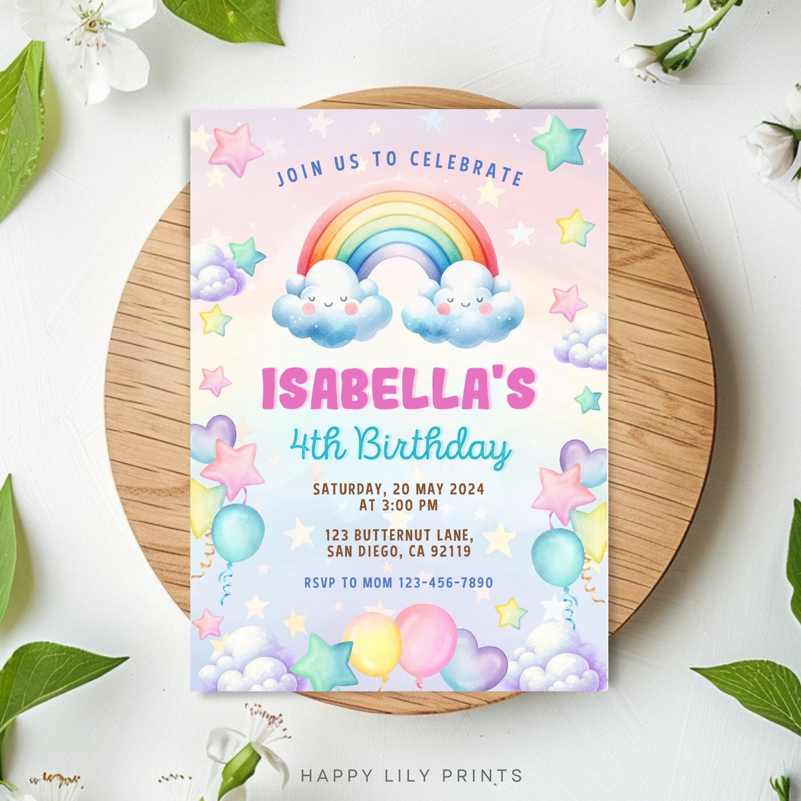 Editable Rainbow Birthday Invitation, Rainbow Invite, Rainbow Birthday ...