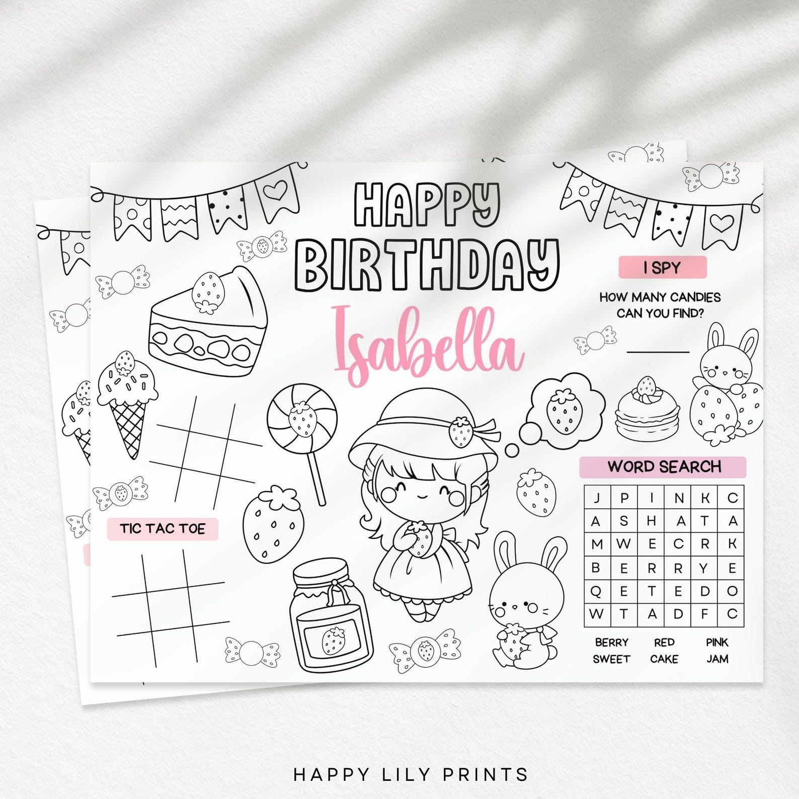 Berry First Birthday Coloring Page, Editable Strawberry Placemat ...