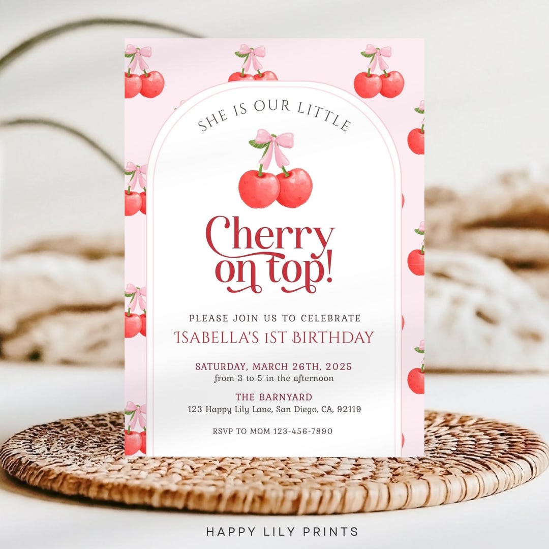 She's the Cherry on Top Birthday Invite, Cherry on Top Invite, Cherry ...