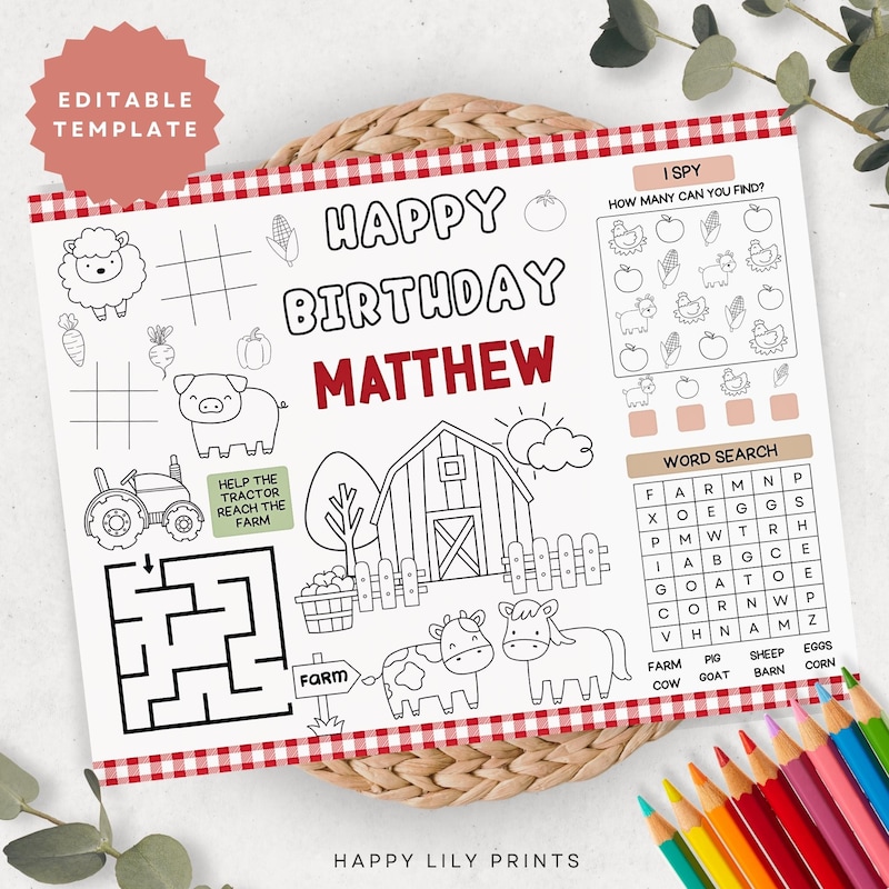 Farm Activity Placemat - Etsy