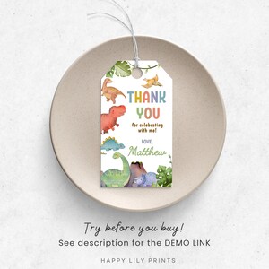Editable Dinosaur Thank You Tag, Dinosaur Party Favors Tag, Dinosaur ...