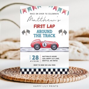 First Lap Around the Track Invite Templates, Printable Race Car ...