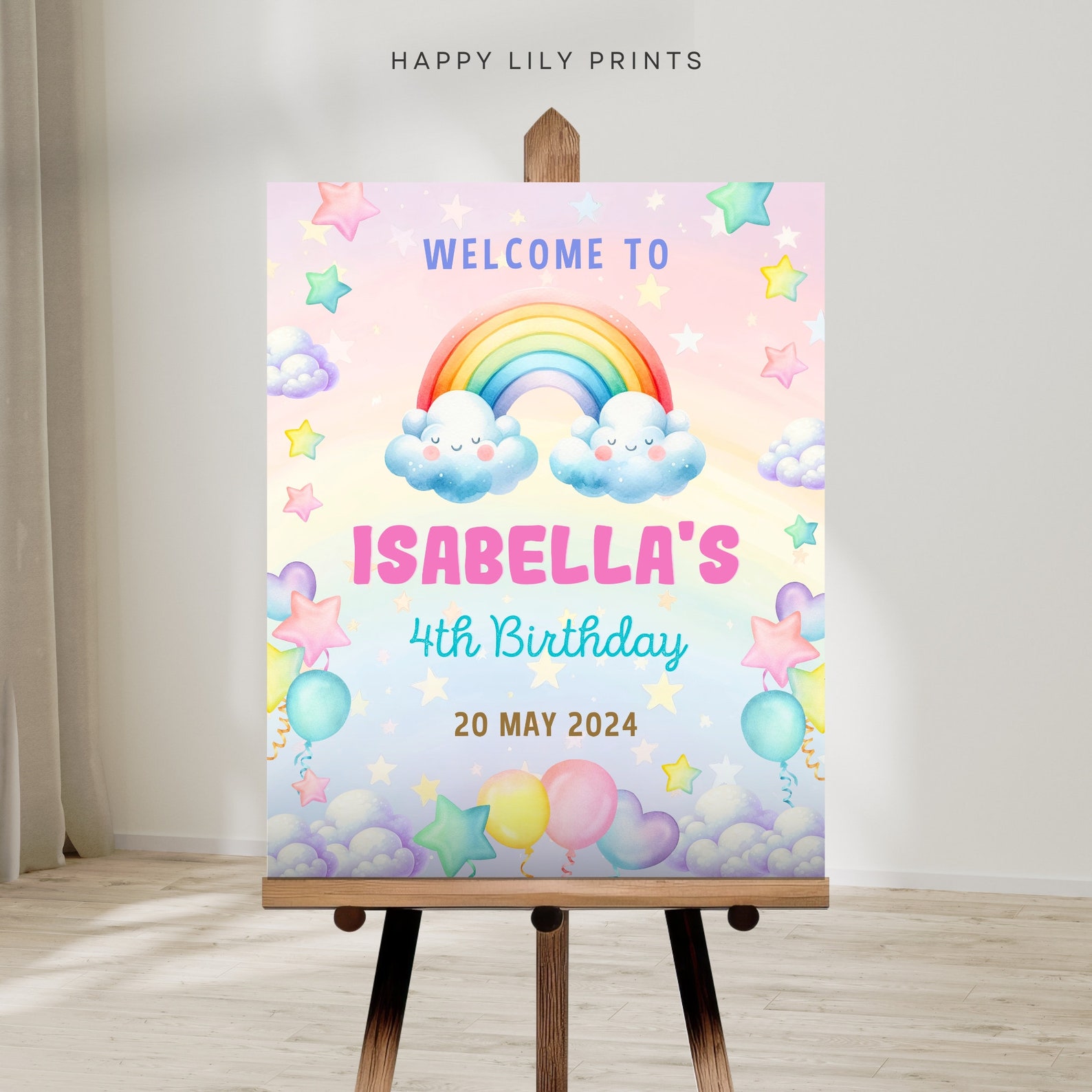 Editable Rainbow Birthday Party Welcome Sign, Rainbow Theme Welcome ...