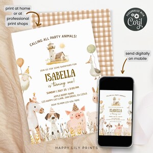 Calling All Party Animals Farm Invitation, Editable Farm Theme Invite ...