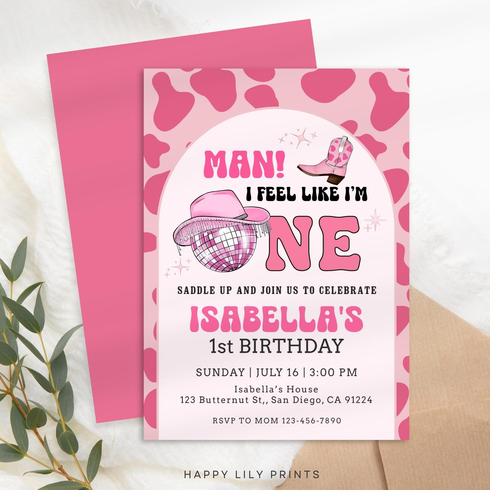Man I Feel Like I'm One Birthday Invite, Disco Cowgirl Invite, First ...