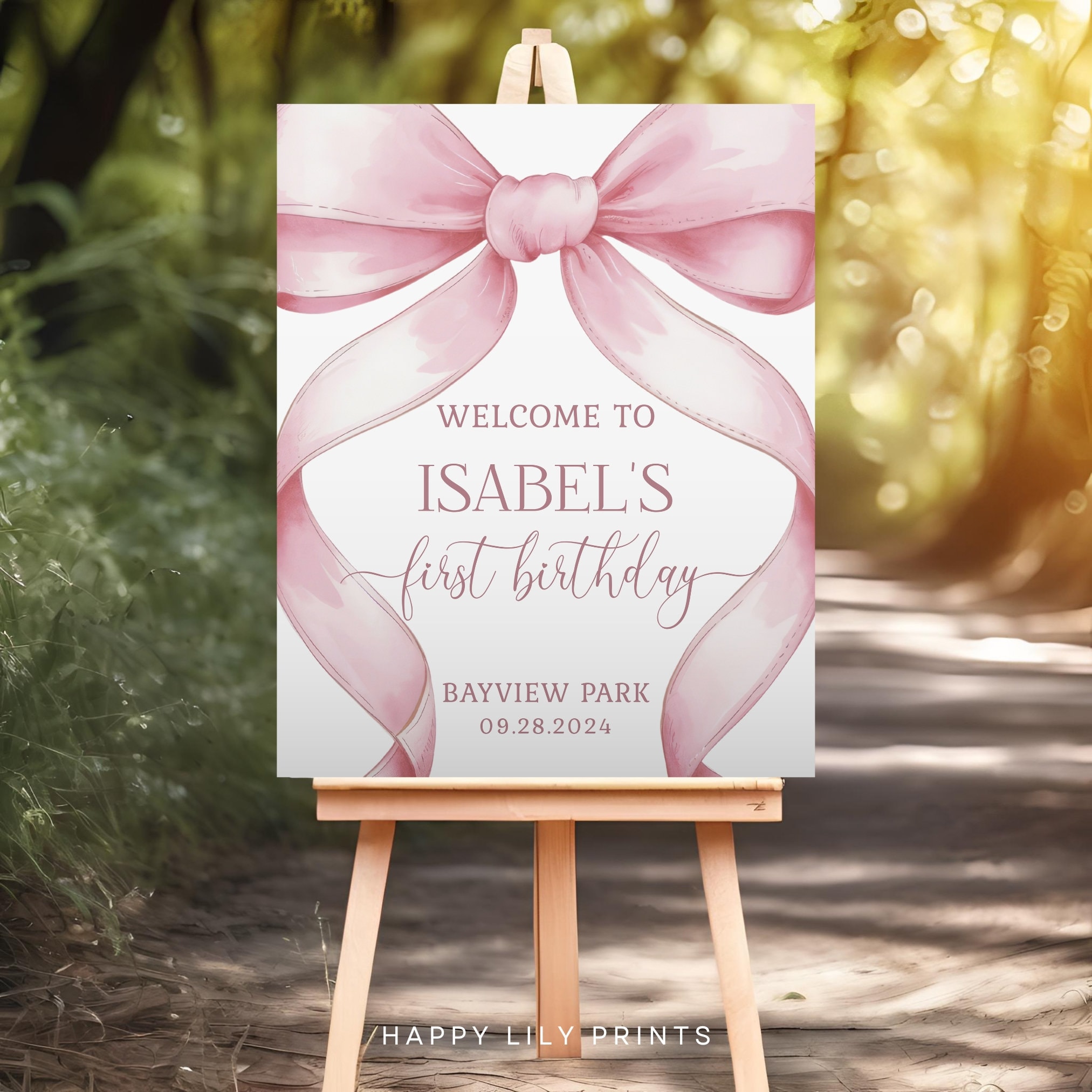 Pink Bow Welcome Sign, Editable Pink Bow 1st Birthday Welcome Sign ...