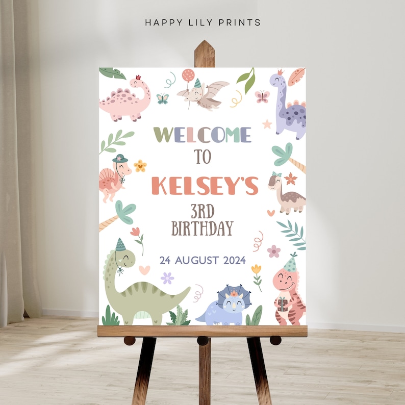Editable Pastel Dinosaur Welcome Sign, Cute Girl Dinosaur Welcome Sign ...
