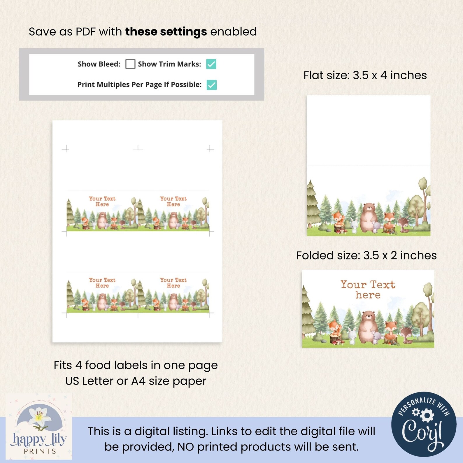 Editable Woodland Birthday Food Label, Woodland Party Food Tent Cards ...