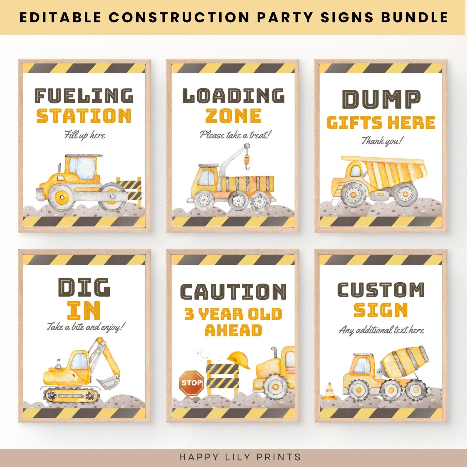 Editable Construction Party Signs Bundle, Construction Birthday Food ...