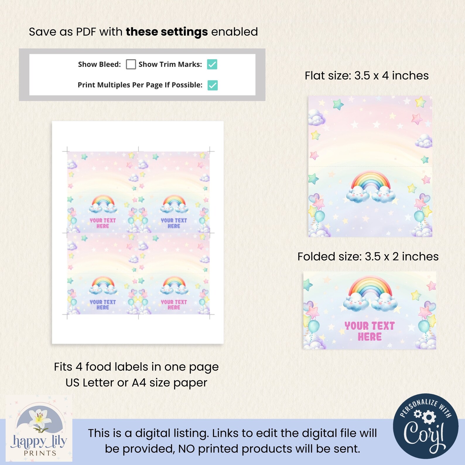 Editable Rainbow Birthday Food Label, Rainbow Party Food Tent Cards ...