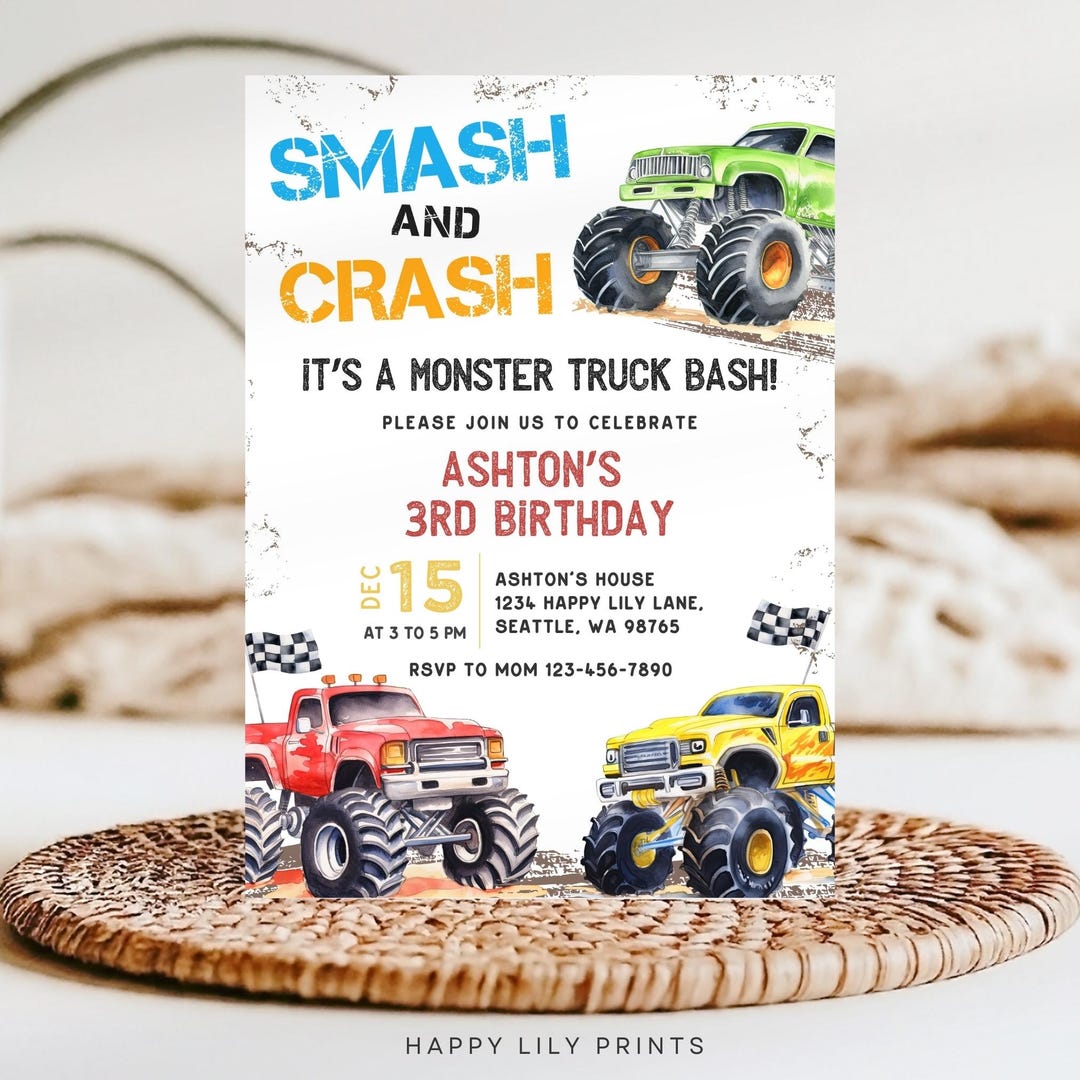 Monster Truck Birthday Invitation, Monster Truck Invite, Editable ...