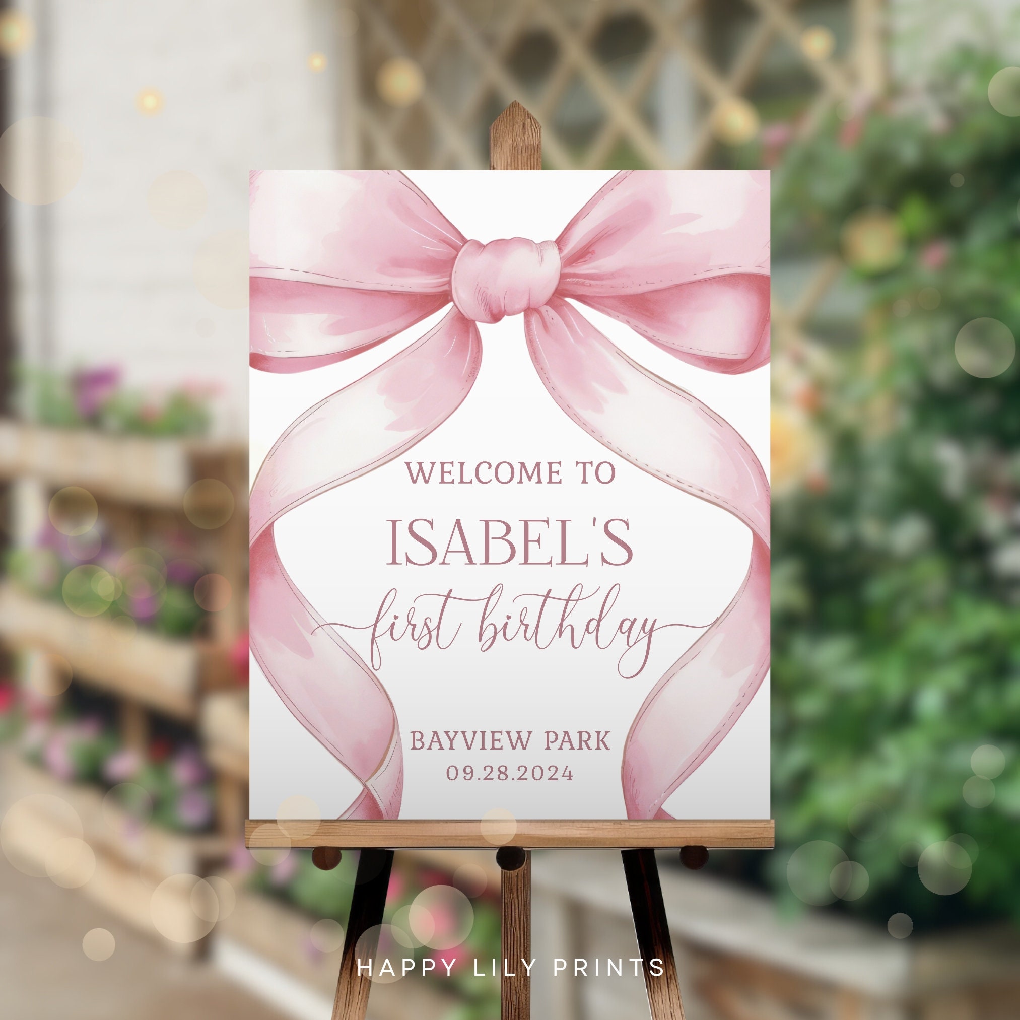 Pink Bow Welcome Sign, Editable Pink Bow 1st Birthday Welcome Sign ...