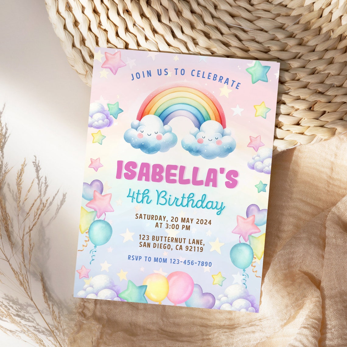 Editable Rainbow Birthday Invitation, Rainbow Invite, Rainbow Birthday ...