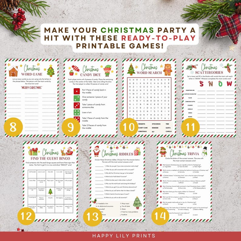 Christmas Game Bundle, Printable Christmas Party Games, Christmas Movie ...