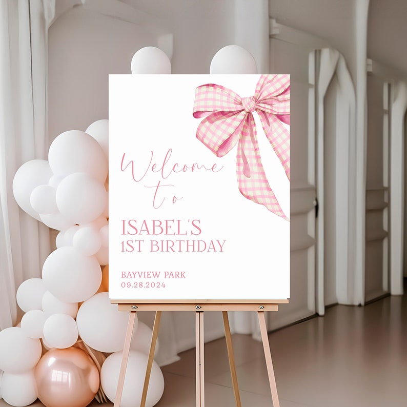 Girls Just Wanna Be ONE Welcome Sign, Editable Pink Bow 1st Birthday ...