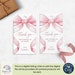 Pink Bow Thank You Tag, Editable Pink Bow Party Favors Tag, Minimalist ...