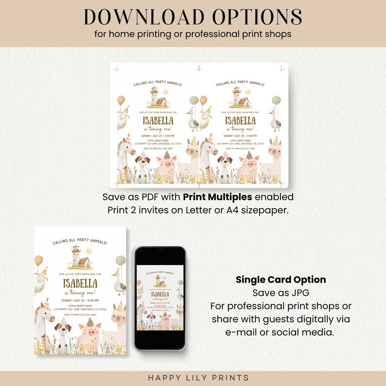 Calling All Party Animals Farm Invitation, Editable Farm Theme Invite ...