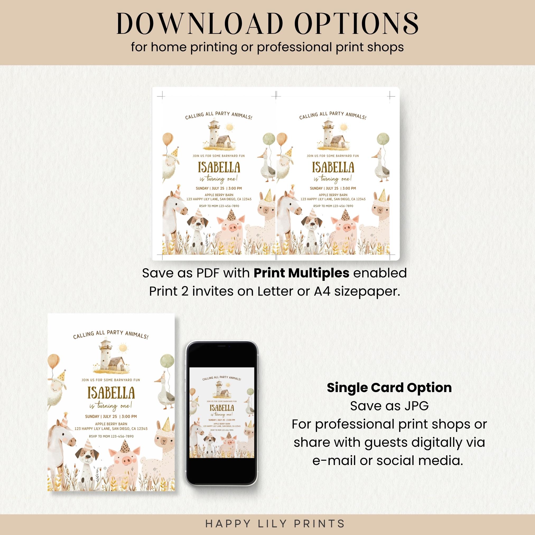 Calling All Party Animals Farm Invitation, Editable Farm Theme Invite ...