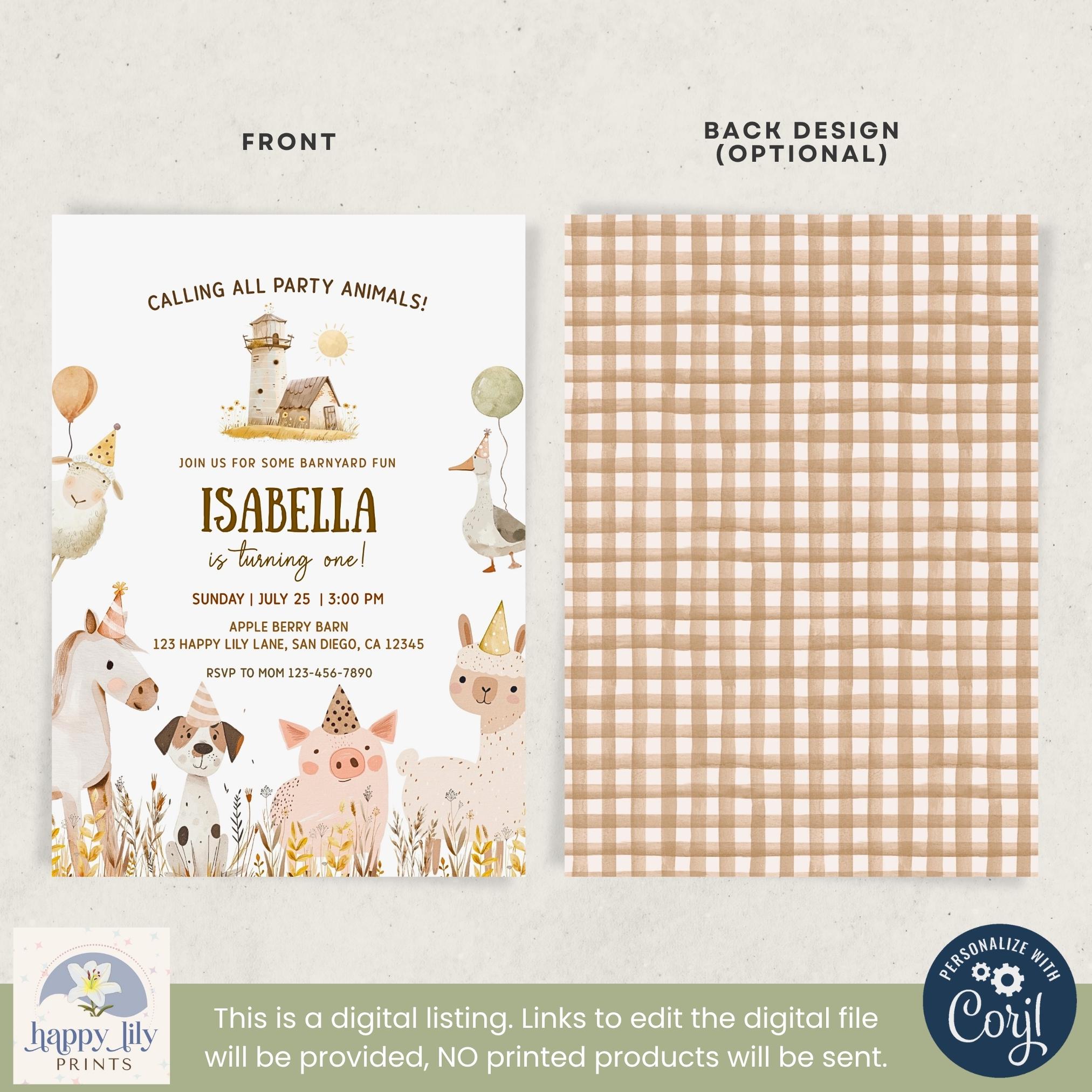 Calling All Party Animals Farm Invitation, Editable Farm Theme Invite ...