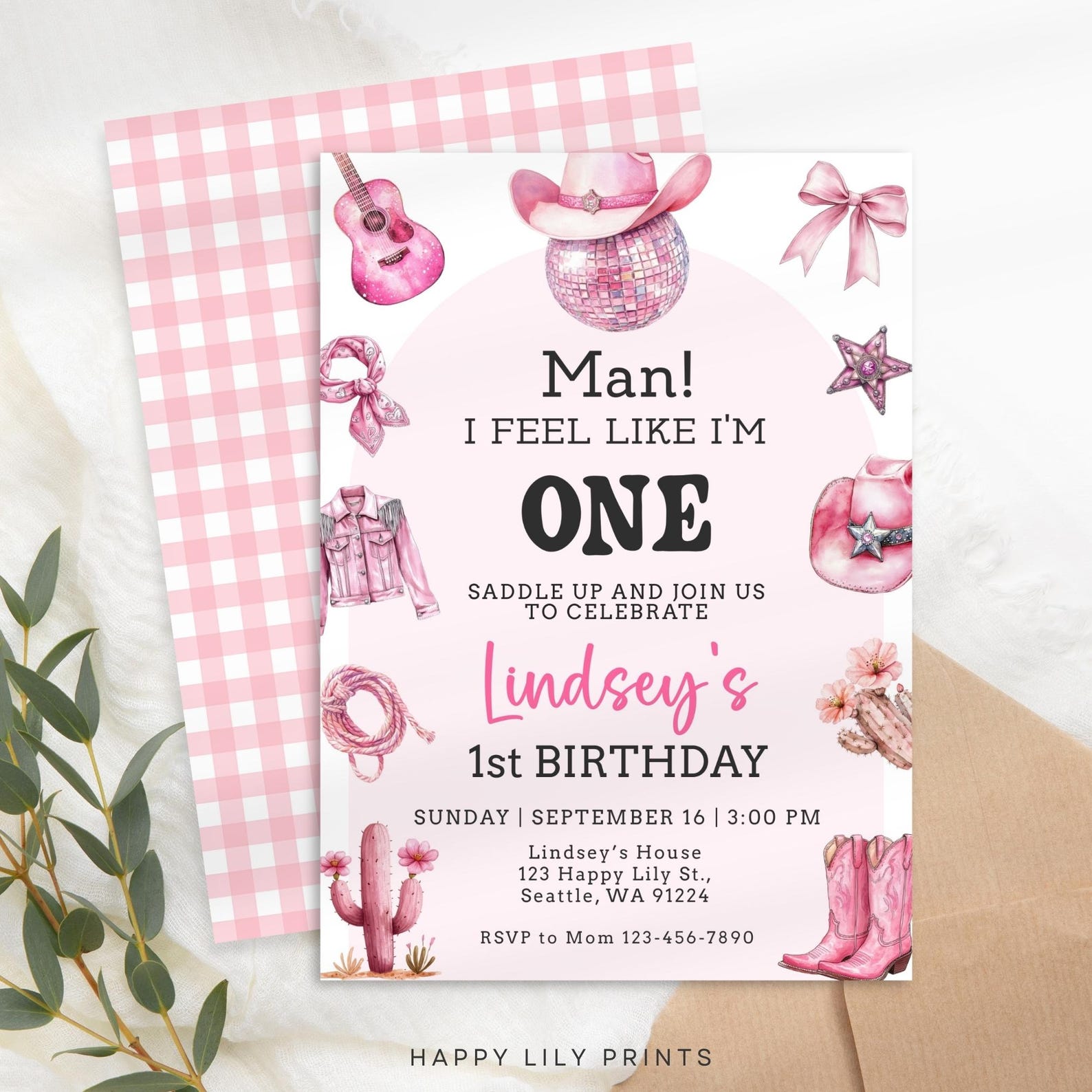 Man I Feel Like I'm One Birthday Invite, Disco Cowgirl Invite, 1st ...