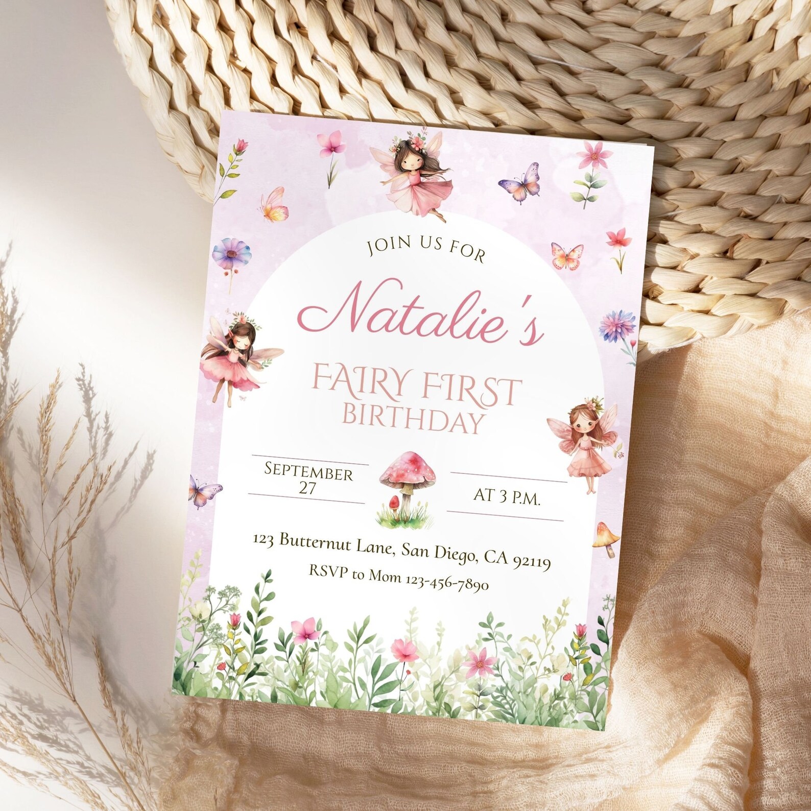 Editable Fairy Birthday Invitation, Fairy First Birthday Invitation ...