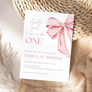 Girls Just Wanna Be ONE Invite, Pink Bow Invitation for Birthday 1st ...