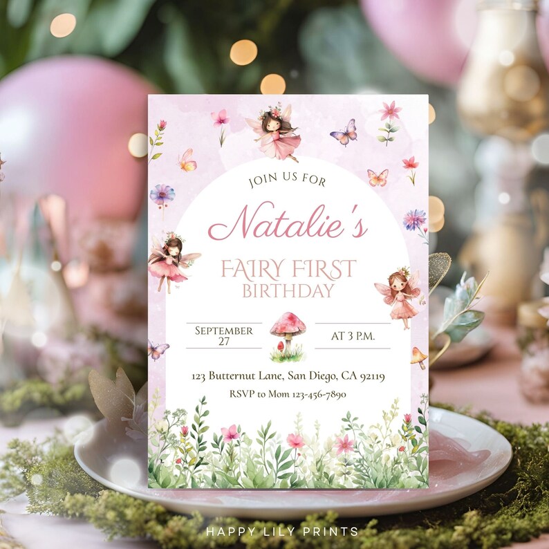 Editable Fairy Birthday Invitation, Fairy First Birthday Invitation ...