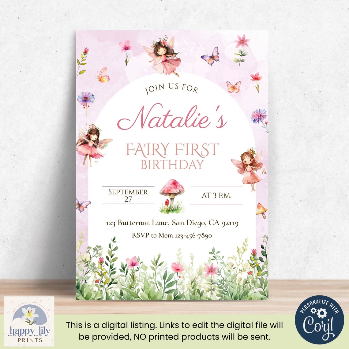 Editable Fairy Birthday Invitation, Fairy First Birthday Invitation ...