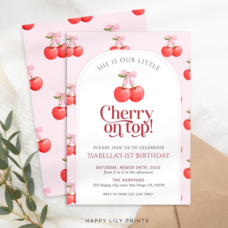 She's the Cherry on Top Birthday Invite, Cherry on Top Invite, Cherry ...