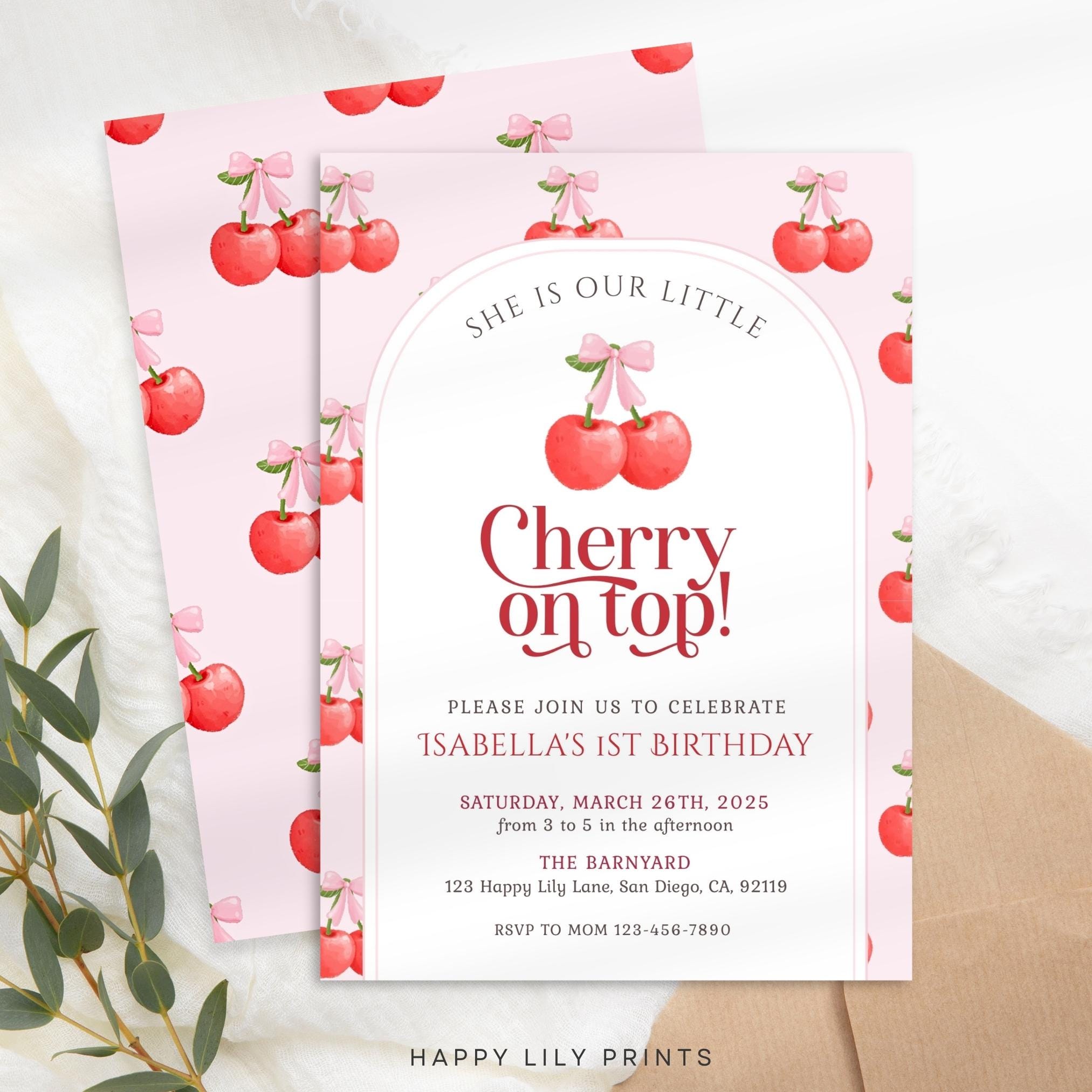 She's the Cherry on Top Birthday Invite, Cherry on Top Invite, Cherry Themed Party, Cherry on ...