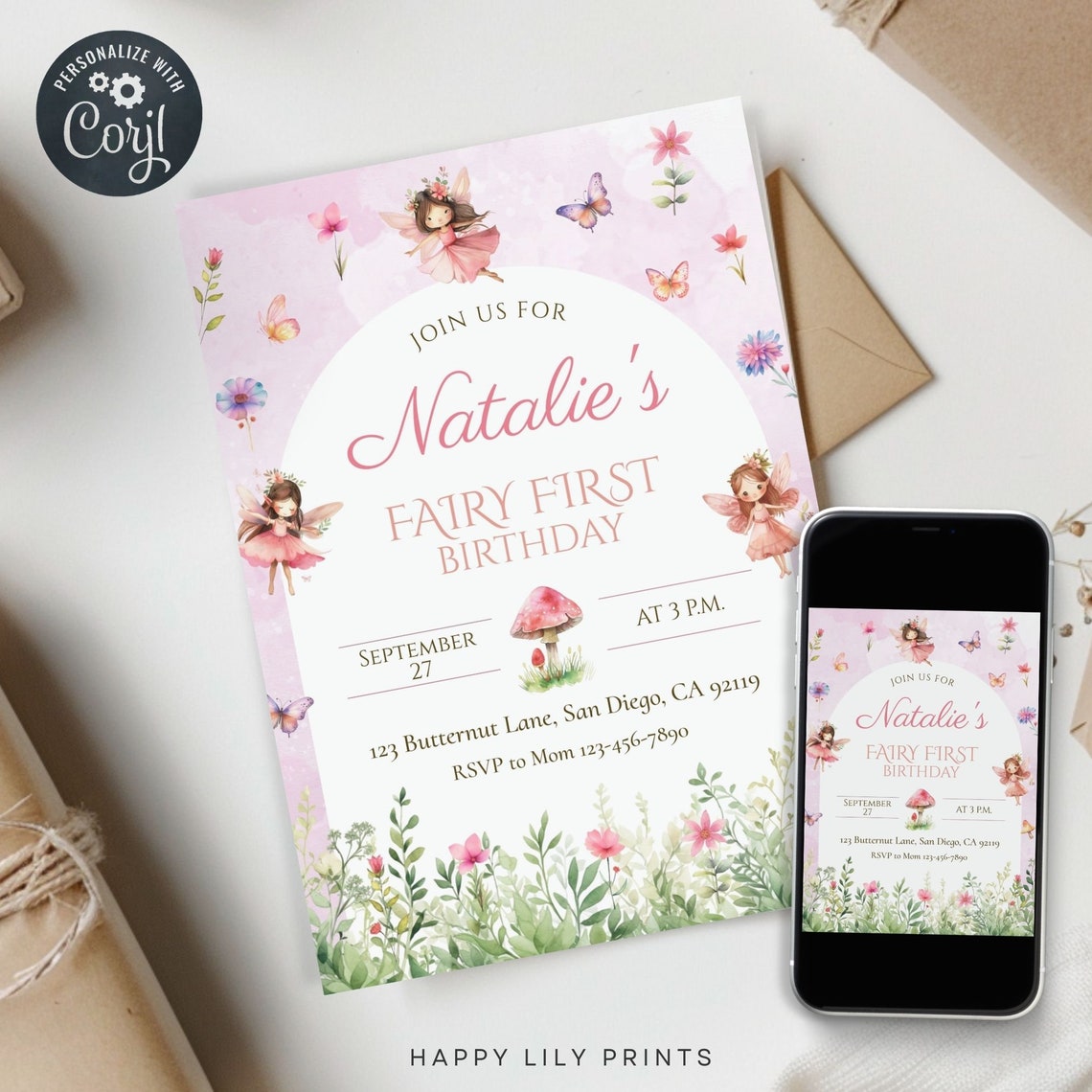 Editable Fairy Birthday Invitation, Fairy First Birthday Invitation ...