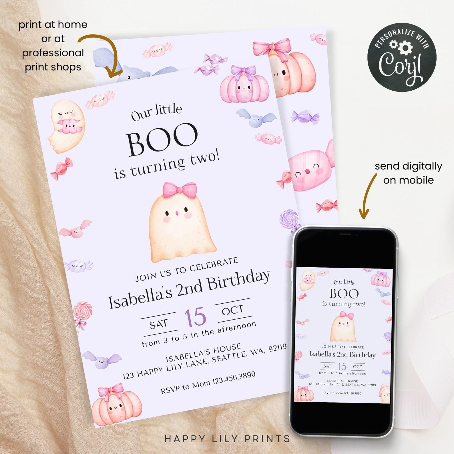 Our Little Boo is Turning Two Invitation, Halloween Birthday Invitation ...