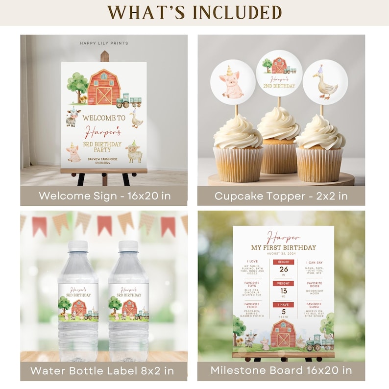 Farm Theme Birthday Bundle, Editable Birthday Party Farm Invite, Farm ...