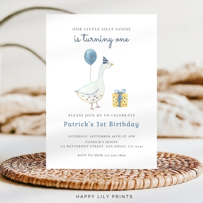 One Silly Goose Birthday Invite, Goose Birthday Invitation, First ...