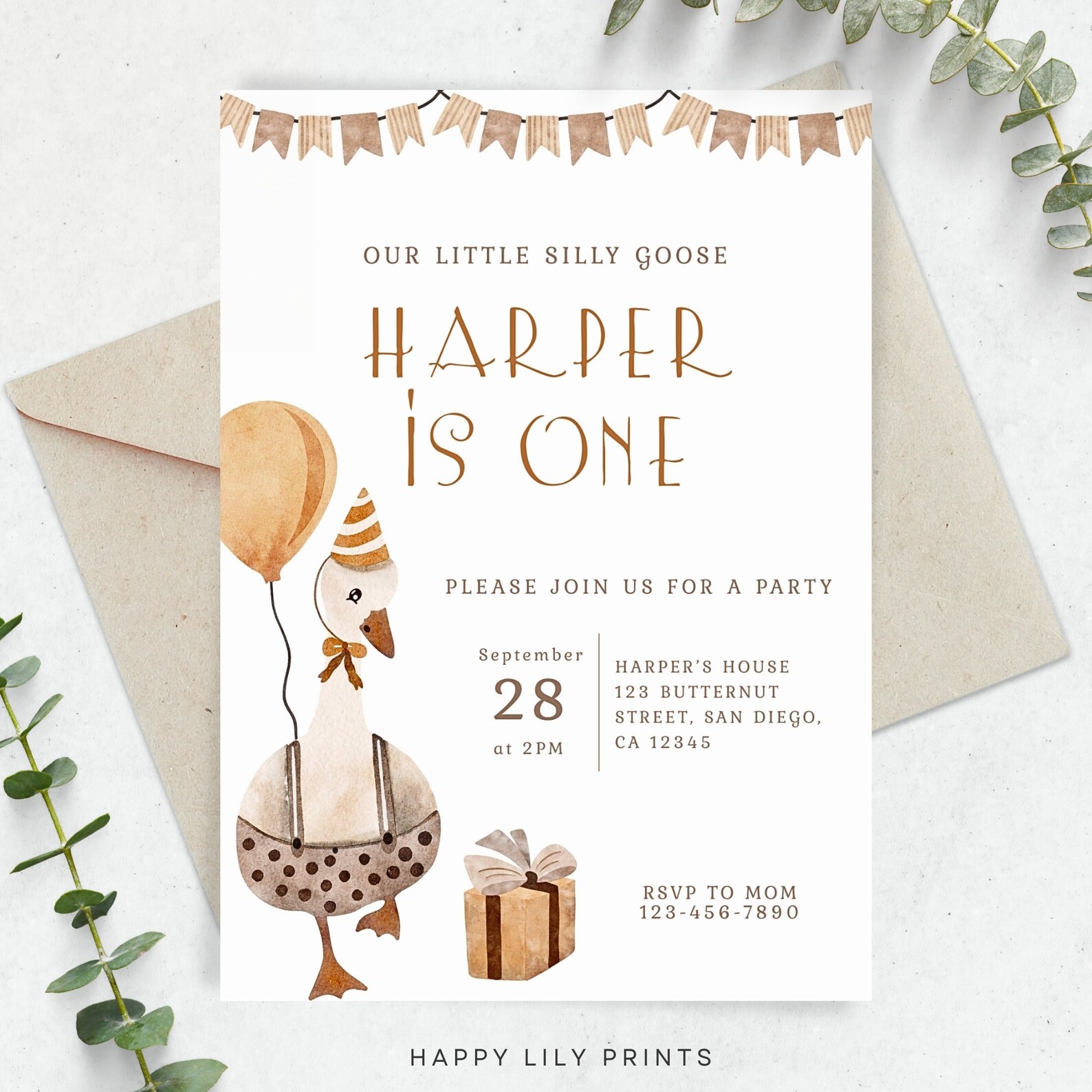 Goose Birthday Invite, Silly Goose Birthday Invitation, First Birthday ...
