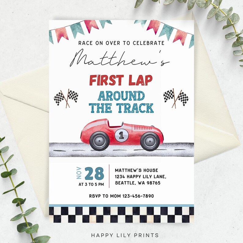 First Lap Around the Track Invite Templates, Printable Race Car ...